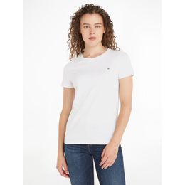Tommy Hilfiger Damen T-Shirt "HERITAGE CREW NECK TEE", wei&szlig;, Gr. XS, unifarben, Single Jersey, Obermaterial: 100% Baumwolle, Shirts, mit Tommy