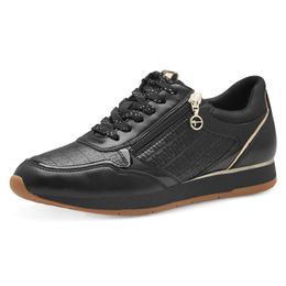 Tamaris Damen Plateausneaker, Gr. 35, schwarz, Lederimitat, Textil, Schuhe, Freizeitschuh, Halbschuh, Schn&uuml;rschuh mit dezenten Metallic-Details