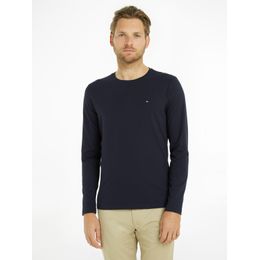 Tommy Hilfiger Herren Langarmshirt "STRETCH SLIM FIT LONG SLEEVE", blau, Gr. S, bestickt, unifarben, Single Jersey, Obermaterial: 96% Baumwolle, 4%