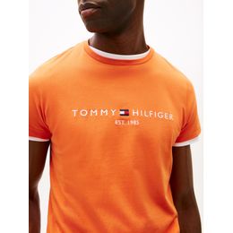 Tommy Hilfiger Herren T-Shirt "TOMMY LOGO"brilliant orange, Gr. M, Jersey, Obermaterial: 100% Baumwolle, Shirts, aus reiner Baumwolle
