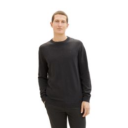 Tom Tailor Herren Rundhalspullover, schwarz, Gr. XL, meliert, Strick, Obermaterial: 100% Baumwolle, Pullover, mit Logostickerei