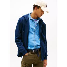 Tommy Jeans Herren Kapuzensweatjacke "TJM REGULAR S FLAG ZIP FLEECE THRU", blau, Gr. XL, Sweatware, Obermaterial: 80% Baumwolle, 20% Polyester,