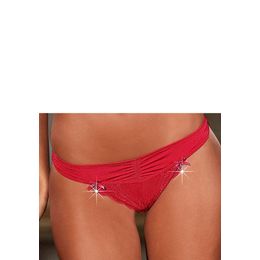 Lascana Damen String, Gr. 32, rot, Microtouch, Obermaterial: 90% Polyamid, 10% Elasthan, Unterhosen, mit Zierschleifen und Glitzeraccessoire