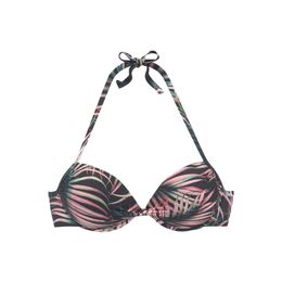 Lascana Damen Push-Up-Bikini-Top "Reese", schwarz, Gr. 38, bedruckt, Polyamid, Bikini-Oberteile, mit Palmendruck
