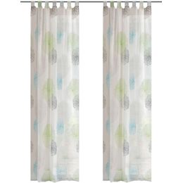 Vorhang Home Wohnideen, B:140cm H:175cm, gr&uuml;n, Voile, Polyester, Wohnzimmer, Gardinen, "RAWLINS", 2er Pack Schlaufenschal RAWLINS bedruckt