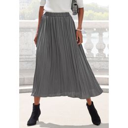 Lascana Damen Maxirock "mit Plisseefalten aus edel gl&auml;nzender Ware", grau, Gr. 40, unifarben, Web, Obermaterial: 100% Polyester, R&ouml;cke, festlicher