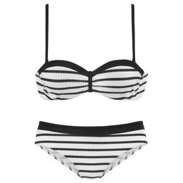 Lascana Damen B&uuml;gel-Bandeau-Bikini, schwarz-wei&szlig;, Gr. 38, gestreift, kontrastfarbene Details, Polyamid, Bikini-Sets, mit Tr&auml;gervarianten