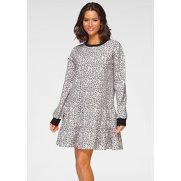Lascana Damen Sweatkleid, Gr. 36, schwarz-wei&szlig;, Sweatware, Obermaterial: 50% Baumwolle, 50% Polyester, Kleider, mit sch&ouml;nem Animal-Print