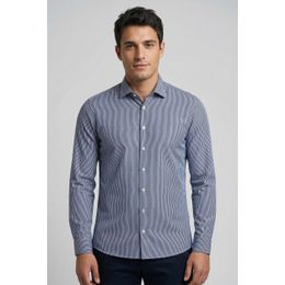 Langarmhemd DESOTO "Casual Kent 1/1", Herren, Gr. M, N-Gr, navy blau wei&szlig; stripes, Jersey, Obermaterial: 100% Baumwolle, slim fit normal, 2-Knopf-Manschette, Hemden, Jerseyhemd, Kentkragen, Slim Fit