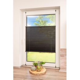 Plissee K-home, B:55cm H:130cm, schwarz, Obermaterial: 100% Polyester, Badezimmer, Plissees, "Klemmfix Pisa", Crushed-Optik