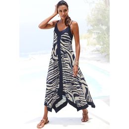 Lascana Damen Maxikleid "mit asymmetrischem Saum aus Viskosejersey", beige, Gr. 38, bedruckt, Single Jersey, Obermaterial: 100% Viskose, Kleider,