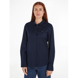 Tommy Hilfiger Damen Hemdbluse "STRETCH OXFORD REGULAR SHIRT", blau, Gr. 36, unifarben, Web, Obermaterial: 100% Baumwolle, Blusen, mit Logostickerei