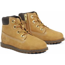 Timberland M&auml;dchen Schn&uuml;rboots "POKEY PINE MID LACE UP WITH ZIP BOOT", Gr. 22, gelb, Leder, Synthetik, Schuhe, Winterstiefel, Schn&uuml;rstiefel,