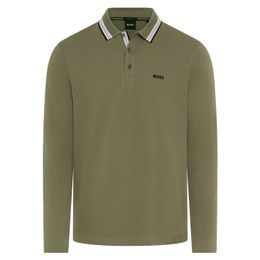 BOSS Green Herren Langarm-Poloshirt "Plisy", gr&uuml;n, Gr. L, Jersey, Obermaterial: 100% Baumwolle, Shirts, mit Streifen am Kragen