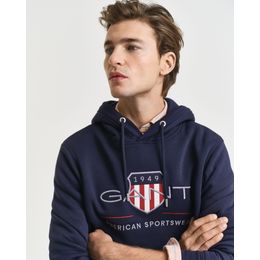 Gant Herren Hoodie "REG ARCHIVE SHIELD HOODIE", blau, Gr. XL, bestickt, Sweatware, Obermaterial: 78% Baumwolle, 22% Polyester, Sweatshirts, mit