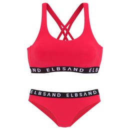 ELBSAND Damen Bustier-Bikini, rot, Gr. 38, unifarben mit Farbeinsatz, Microfaser, Bikini-Sets, mit kontrastfarbenen Schriftz&uuml;gen