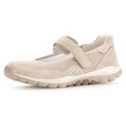 ROLLINGSOFT Damen Riemchenballerina, Gr. 36, beige, Textil, Veloursleder, Schuhe, Klettschuh, Freizeitschuh, Komfortschuh mit Lochmuster