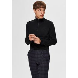 Selected Herren Troyer "SLHBERG HALF ZIP CARDIGAN NOOS", schwarz, Gr. L, unifarben, Strick, Obermaterial: 100% Baumwolle, Pullover, Baumwolle,