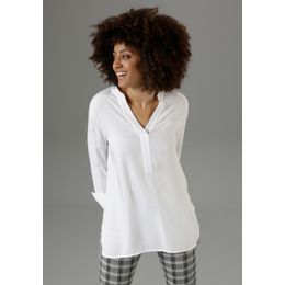 Damen Longbluse, wei&szlig;, Basic, Gr. 44, Aniston SELECTED, unifarben, Web, Obermaterial: 100% Viskose, Blusen, mit extra-langen Manschetten