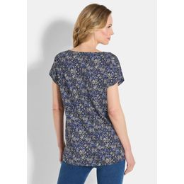 GOLDNER Damen Kurzarmshirt "Kurzgr&ouml;&szlig;e Halbarm Printshirt, U-Boot-Ausschnitt", blau, Modisch, Gr. 22, Obermaterial: 95% Baumwolle CO. 5% Elasthan EL.,