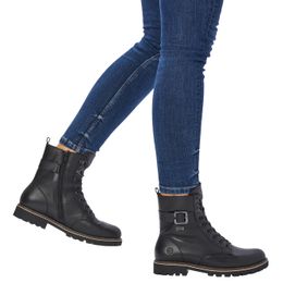 Remonte Damen Winterboots, Gr. 41, schwarz, Leder, Schuhe, Blockabsatz, Schn&uuml;rboots, Outdoorschuh mit Zierschnalle