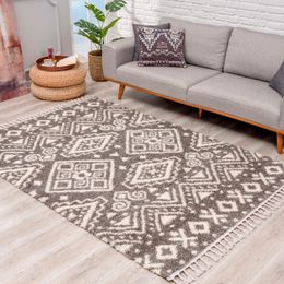 Hochflor-Teppich Carpet City, B:120cm H:30mm L:160cm, grau, Kunstfaser, Teppiche, "Pulpy 541", besonders weich, mit Fransen, Ethno Look