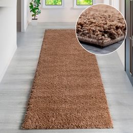 Hochflor-Teppich Bruno Banani, B:80cm H:30mm L:250cm, braun, Kunstfaser, Teppiche, "Shaggy Soft", gewebt, Uni Farben, besonders weich und kuschelig,