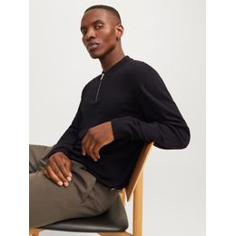 Jack & Jones JACK & JONES Herren Polokragenpullover "JJEEMIL KNIT POLO HALF ZIP LS NOOS", schwarz, Gr. XL, unifarben, Strick, Obermaterial: 60% Baumwolle, 20%