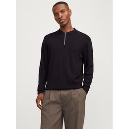 Jack & Jones JACK & JONES Herren Polokragenpullover "JJEEMIL KNIT POLO HALF ZIP LS NOOS", schwarz, Gr. S, unifarben, Strick, Obermaterial: 60% Baumwolle, 20%