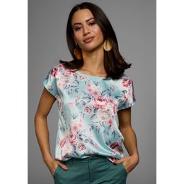 Laura Scott Damen Shirtbluse "im Materialmix mit Satin, verschiedene Muster f&uuml;r jeden Geschmack", gr&uuml;n, Gr. 38, gebl&uuml;mt, mehrfarbig, Single Jersey,