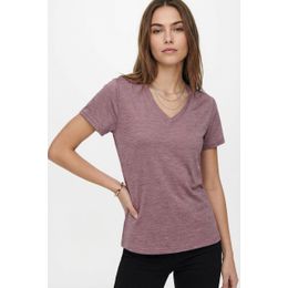 Trainingsshirt Only Play "ONPCORE LIFE VN SS REG TEE NOOS", Damen, Gr. M, rose braun detail:melange, Single Jersey, Obermaterial: 96% Polyester, 4% Elasthan, meliert, regular fit normal, V-Ausschnitt, Shirts, mit reflektierenden Details