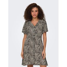 Only Damen Minikleid "ONLEVIDA S/S SHORT DRESS WVN NOOS", beige, Gr. S, bedruckt, Web, Obermaterial: 100% Viskose, Kleider, Viskose, regular fit,