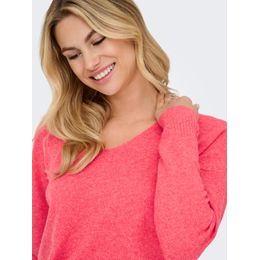 Only Damen V-Ausschnitt-Pullover "ONLRICA LIFE L/S V-NECK PULLO KNT NOOS", pink, Gr. XS, meliert, Strick, Obermaterial: 93% Polyester, 4% Nylon, 3%