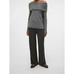 V&eacute;ro Moda VERO MODA Damen Schlupfhose "VMBERLIN ZAMIRA MW WIDE PANT NOOS", grau, Gr. M, unifarben, Milano Rib, Obermaterial: 95% Polyester, 5% Elasthan, Hosen,
