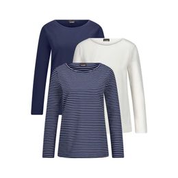 GOLDNER Damen Kurzarmshirt "Langarm 3er-Baumwollshirt-Set", blau, Modisch, Gr. 44, Obermaterial: 95% Baumwolle CO. 5% Elasthan EL., Shirts,