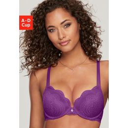 Lascana Damen Push-up-BH "Kira", Gr. 75, lila, Spitze, Obermaterial: 50% Polyamid, 43% Polyester, 7% Elasthan, BHs, mit extravagantem B&auml;nderdetail an