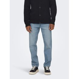 Only & Sons ONLY & SONS Herren Regular-fit-Jeans "ONSEDGE STRAIGHT BROMO 0017 DOT DNM NOOS", blau, Gr. 34, Abriebeffekte, Denim/Jeans, Obermaterial: 100%