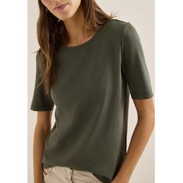 T-Shirt Cecil, Damen, Gr. L (42), khaki, Web, 95% Baumwolle, 5% Elasthan, unifarben, comfort fit normal, Rundhals, abgesteppt, Shirts T-Shirt, mit Rundhalsausschnitt