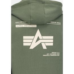 Herren Hoodie "Label Hoodie Zip Backprint", gr&uuml;n, Gr. XXL, Alpha Industries, Obermaterial: 80% Baumwolle, 20% Polyester, Sweatshirts