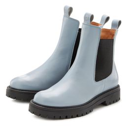ELBSAND Damen Stiefelette "Chelseaboots, Schlupfstiefel, Bikerboots, Sommerstiefelette", Gr. 37, blau, Obermaterial: 100% Rindsleder. Decksohle: 100%