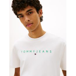 Tommy Jeans Herren T-Shirt "TJM REGULAR LINEAR LOGO EXT", wei&szlig;, Gr. L, bestickt, unifarben, Single Jersey, Obermaterial: 100% Baumwolle, Shirts,