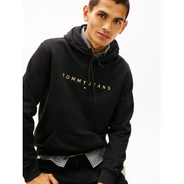 Tommy Jeans Herren Hoodie "TJM REGULAR LINEAR LOGO HOODIE EXT", schwarz, Gr. L, Sweatware, Obermaterial: 80% Baumwolle, 20% Polyester, Sweatshirts,