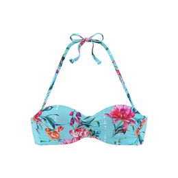 Sunseeker Damen B&uuml;gel-Bandeau-Bikini-Top "Modern", blau, Gr. 34, bedruckt, floral, Polyamid, Bikini-Oberteile, mit Blumenprint