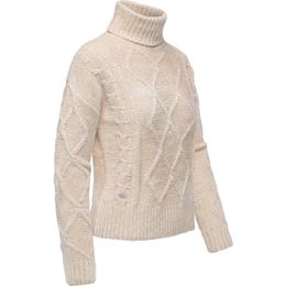 Ragwear Damen Strickpullover "Janna Short"ecru, Gr. M, Material: 100% Polyester, Pullover, Gestrickter gemusterter Rollkragenpullover