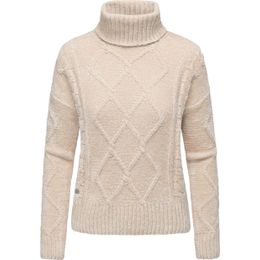Strickpullover Ragwear "Janna Short", Damen, Gr. S (36), ecru, Material: 100% Polyester, gerade h&uuml;ftbedeckend, Rundhals, &Auml;rmel ohne &Auml;rmelschlitz Rippb&uuml;ndchen, Pullover Strickpullover, Gestrickter gemusterter Rollkragenpullover