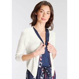 DELMAO Damen Bolero, wei&szlig;, Gr. 44, unifarben, Feinstrick, Obermaterial: 50% Baumwolle, 50% Polyacryl, Strickjacken, in offener Kurzform