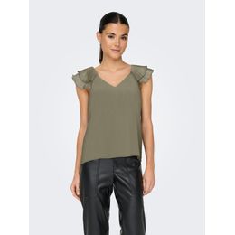 Only Damen Blusenshirt "ONLASTA LIFE CAPSLEEVE V-NECK TOP PTM", blau, Gr. L, unifarben, Jersey, Obermaterial: 100% Polyester, Shirts