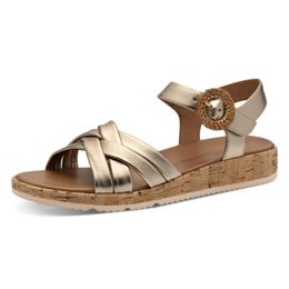 Tamaris Damen Sandalette, Gr. 41, braun, Leder, gl&auml;nzend, unifarben, Schuhe, Plateau, Sommerschuh, Riemchensandale mit h&uuml;bscher Zierschnalle