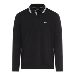 BOSS Green Herren Langarm-Poloshirt "Plisy", schwarz, Gr. L, Jersey, Obermaterial: 100% Baumwolle, Shirts, mit Streifen am Kragen