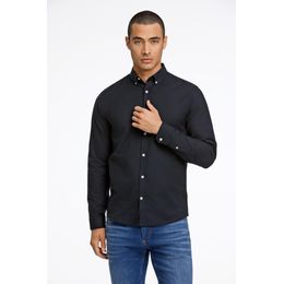 LINDBERGH Herren Businesshemd, schwarz, Gr. M, Web, Obermaterial: 97% Baumwolle, 3% Elasthan, Hemden, mit Button-down-Kragen
